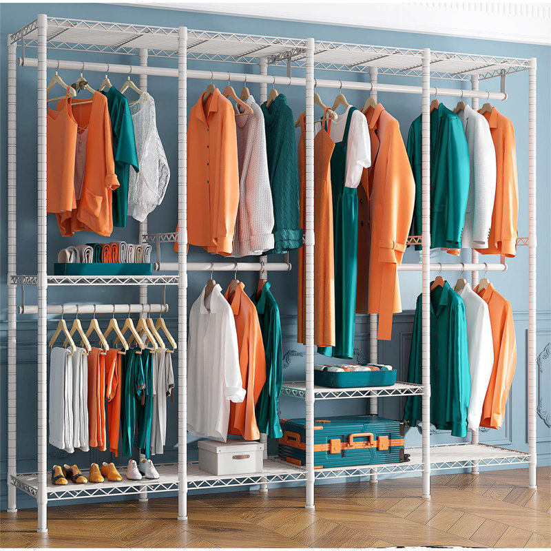 Rebrilliant Maidee 77"H Clothes Rack Heavy Duty Garment Rack Industrial Clothes Hanging Rack ...